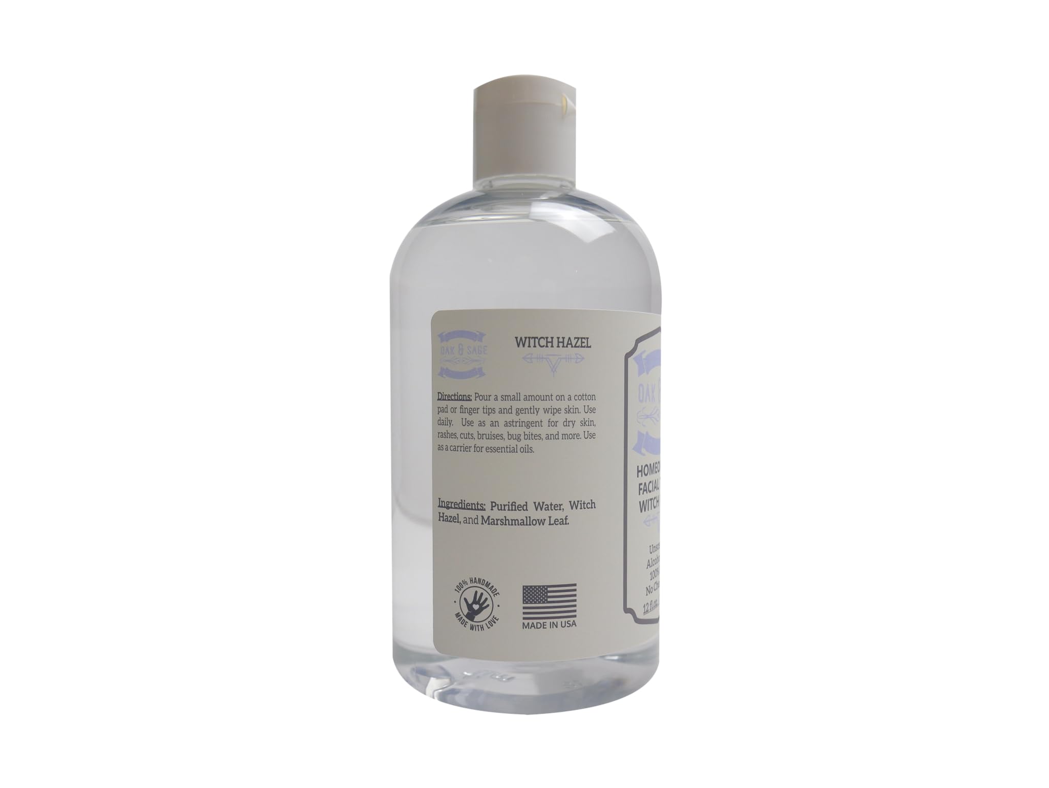 Oak & Sage Homeopathic Facial Toner Witch Hazel Unscented - 12oz Astringent, 100% Pure, No Alcohol, No Additives