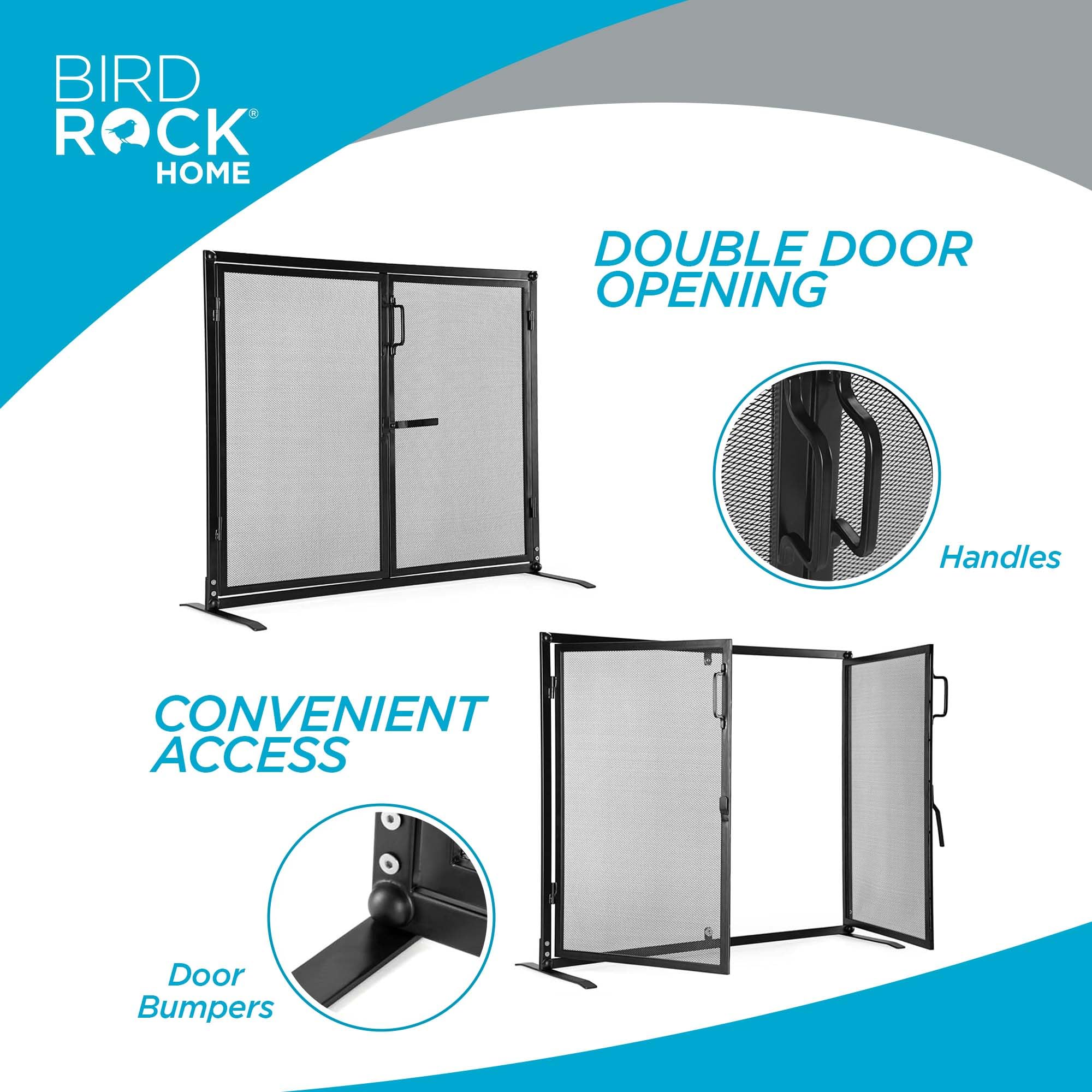 BIRDROCK HOME Fireplace Screen with Double Doors - Heavy Duty Iron Mesh, Welded for Durability, Elegant & Secure Fireplace Cover, Easy Assembly - 40 x 33 in, Black