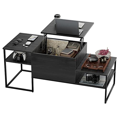 Amada Lift Top Coffee Table, Rectangle Coffee Table with Hidden Compartment and Storage Shelf, Modern Coffee Table for Living Room, Office, Entertainment Center, AMCT3B