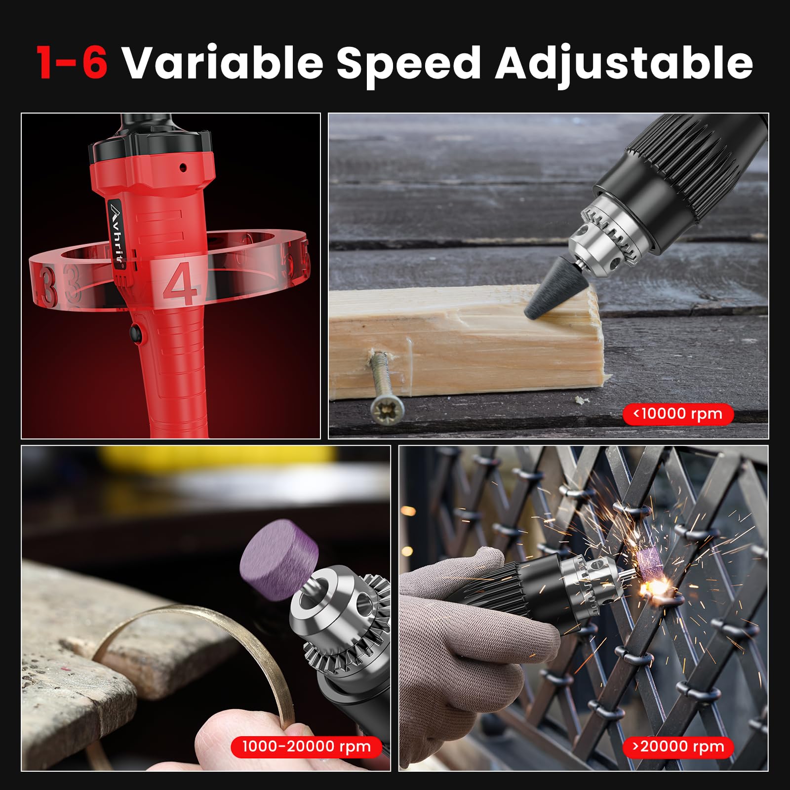 Avhrit Cordless Die Grinder with 2x 4.0Ah Batteries, 21V Brushless Die Grinder, Variable Speed Straight Grinder for Rust Removal, Grinding, Cutting, Polishing