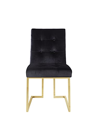 Iconic Home Liam Contemporary Brass Metal Frame Modern Tufted Velvet Polished Dining Side Chair, Black (Set Of 2)