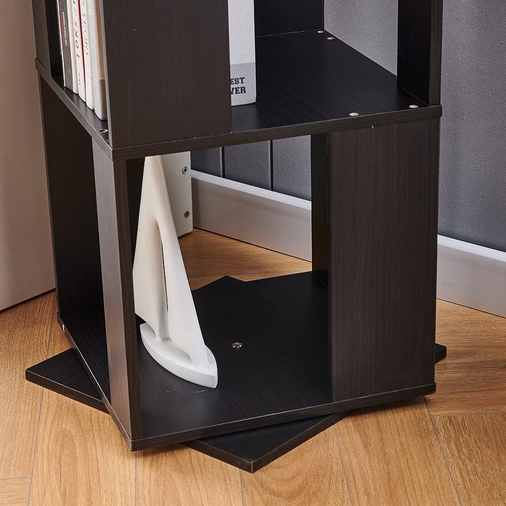 RVEE Rotating Bookshelf 360°, 6 Tier Corner Bookcase for Living Room Floor Bookcase Wooden Bookshelf Home Office Corner Tall Bookcase (Black)