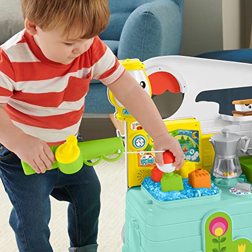 Fisher-Price HCK56​​ Laugh & Learn 3-in-1 On-The-Go Camper - UK English Edition, Musical Push-Along Walker and Activity Center for Infants and Toddlers, Multicolor, 52.8 cm*34.5 cm*50.4 cm