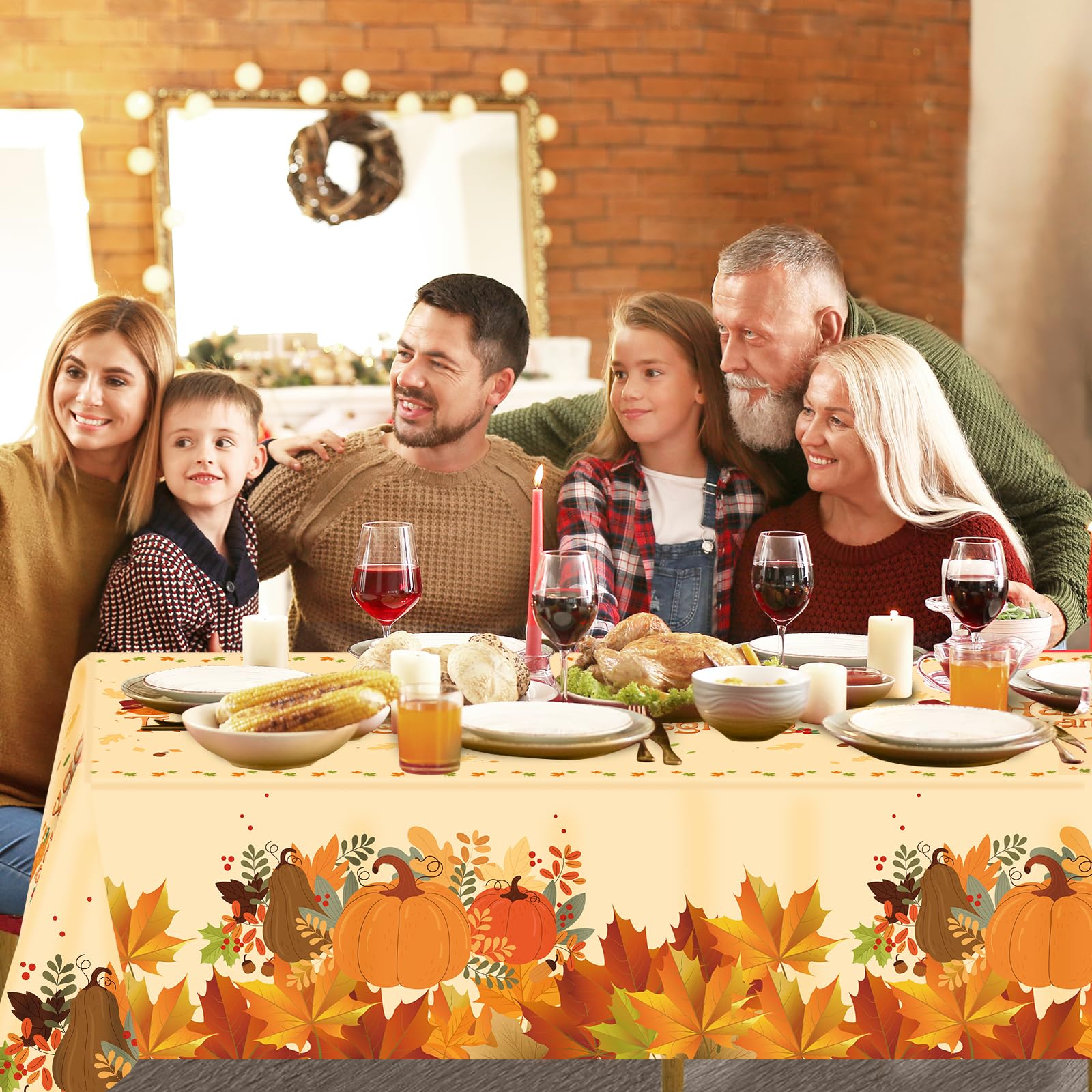 4 Pack Thanksgiving Fall Tablecloths, Pumpkin Maple Leaves Table Cloth Disposable Plastic Autumn Harvest Thanksgiving Table Cover for Dinner Kitchen Party Holiday Decorations, 54” x 108” Rectangle
