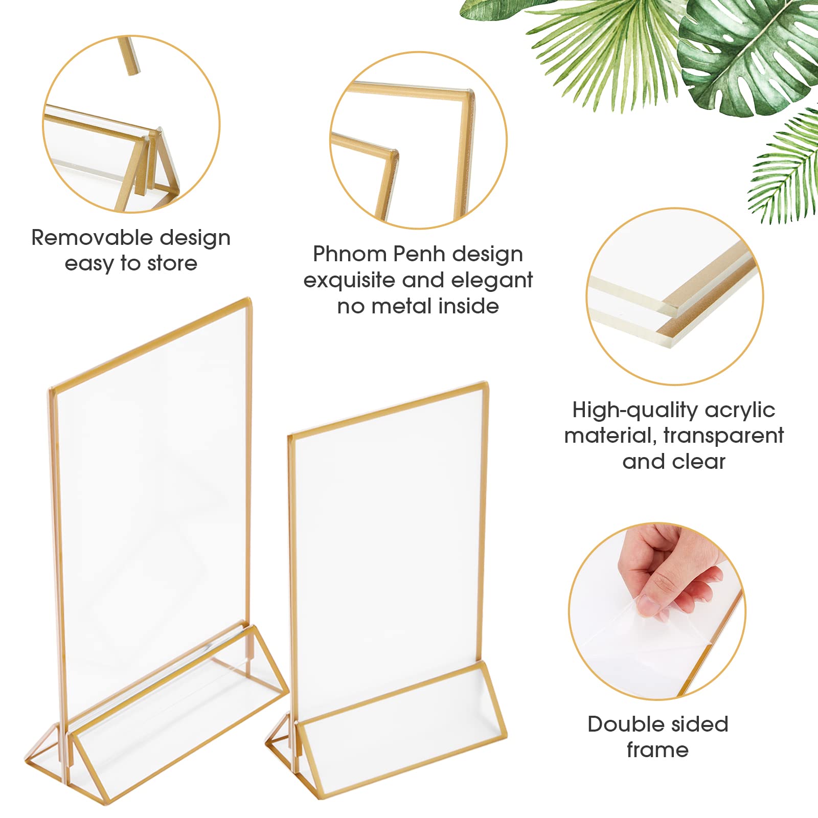 Maitys 26 Pieces Acrylic Gold Frames Sign Holde, Double Sided Gold Picture Frame with Vertical Stand for Wedding Table Number Holder, Menu Holder, Photos and Art Display