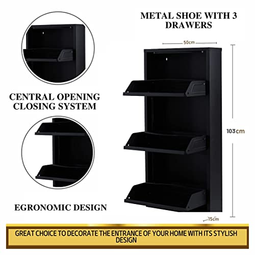 Alveon Flip Drawer Shoe Cabinet, Storage Organizer, Freestanding Shoe Rack, Wall Mounted No-Assembly (Gray, 3 Drawer)