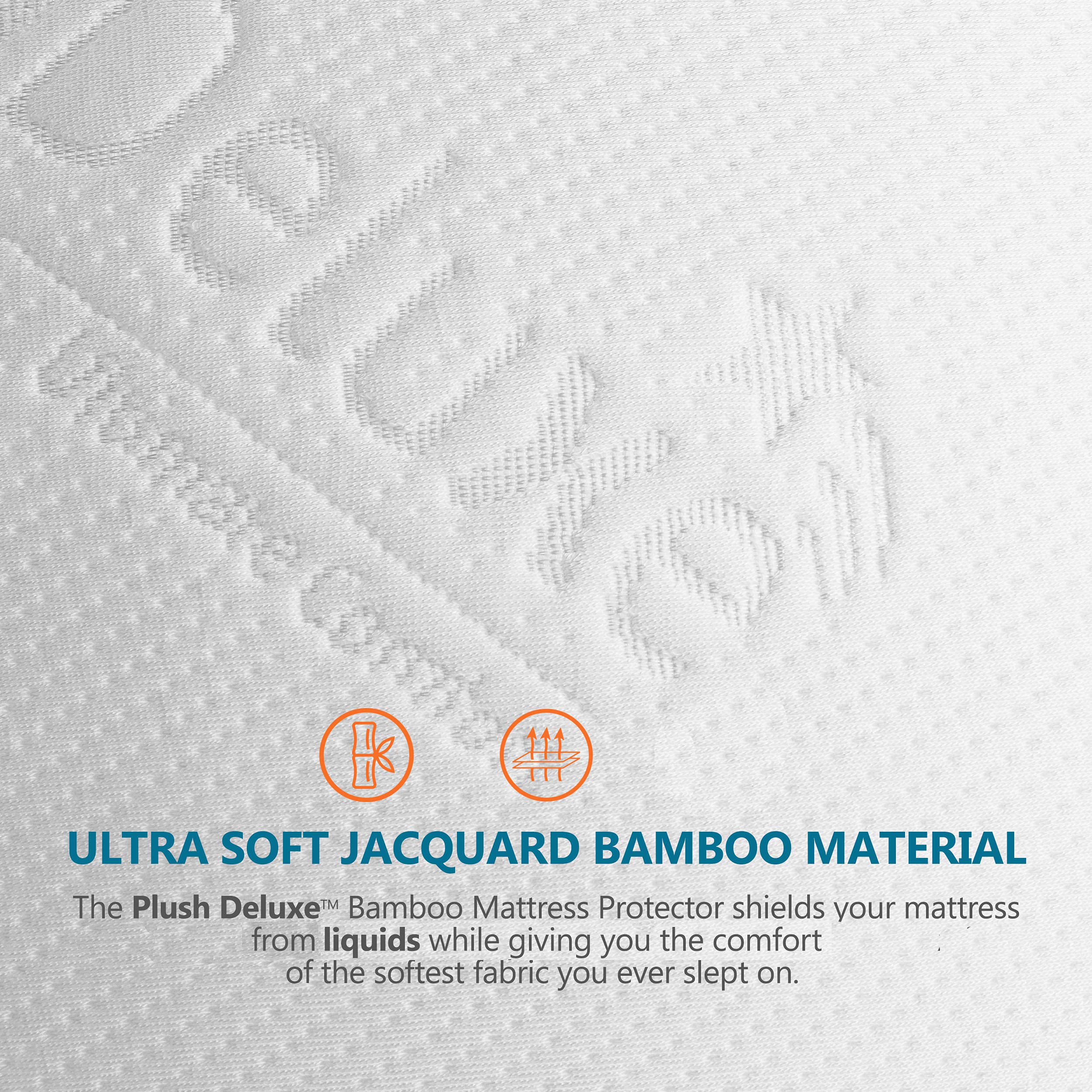 PlushDeluxe Premium Bamboo Mattress Protector – Twin XL Size, Waterproof, & Ultra Soft Breathable Noiseless Washable Bed Mattress Cover for Comfort & Protection - White