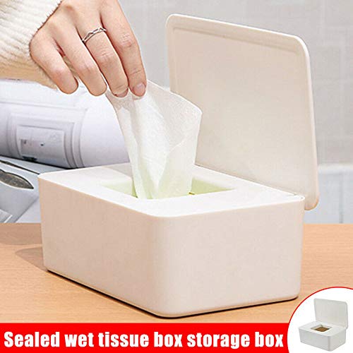 wastreake Wipes Dispenser Holder, Dustproof Tissue Storage Box Case Wet Wipes Dispenser Holder with Lid for Home Office Desk (White)