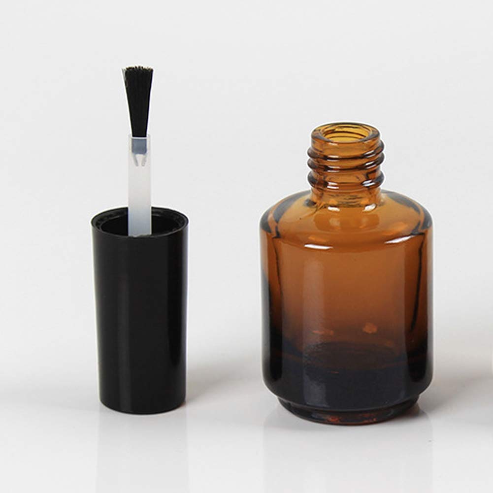 6Pcs 15ml(1/2 oz) Empty DIY Nail Polish Bottles Cylindrical Glass Bottles Vials Containers with Brush Cap for Nail Art Sample, 2pcs Mini Funnel Included, Brown