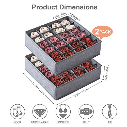 Qozary 2 Pack Socks Underwear Drawer Organizer Divider, 24 Cell or 16 Cell Collapsible Cabinet Closet Organizer Storage Boxes for Clothes, Socks, Lingerie, Underwear, Ties