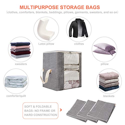Qozary 3 Pack Large Storage Bags for Comforters, Blankets, Clothes, Quilts and Towels, Better and Sturdy Under Bed Organizer Bag for Closets, Bedrooms (Gray, Extra Large - 122L - 20.47x 16.53x 22")