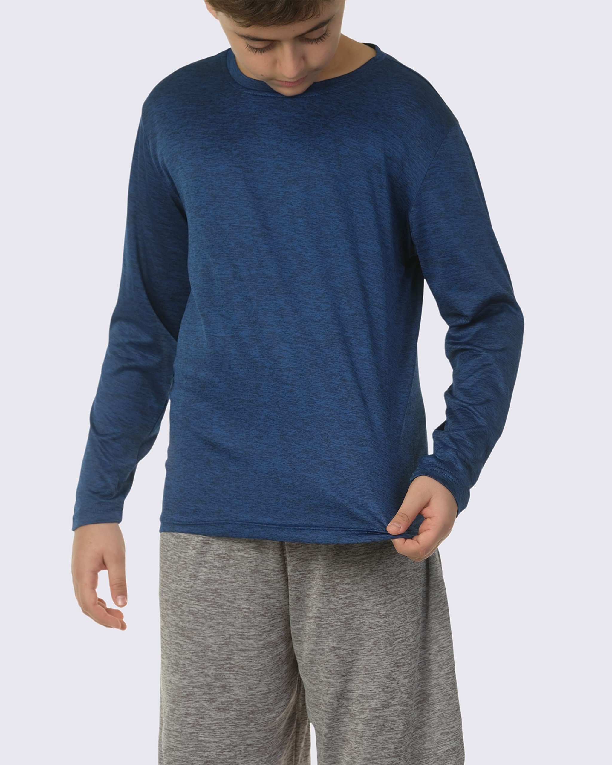 4 Pack:Boys Youth Active Wear Athletic Quick Dry-Fit Moisture Wicking Performance Basketball Gym Essentials Sport Long Sleeve Crew Undershirt Tee Top Top-Set 3, Medium