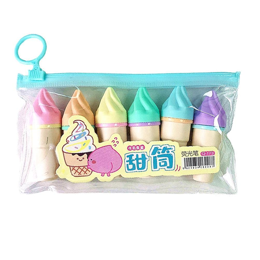 6pcs Cute Mini Highlighter Pen Ice Cream Shape Fluorescent Marker Pens Fluorescent Marker Pen
