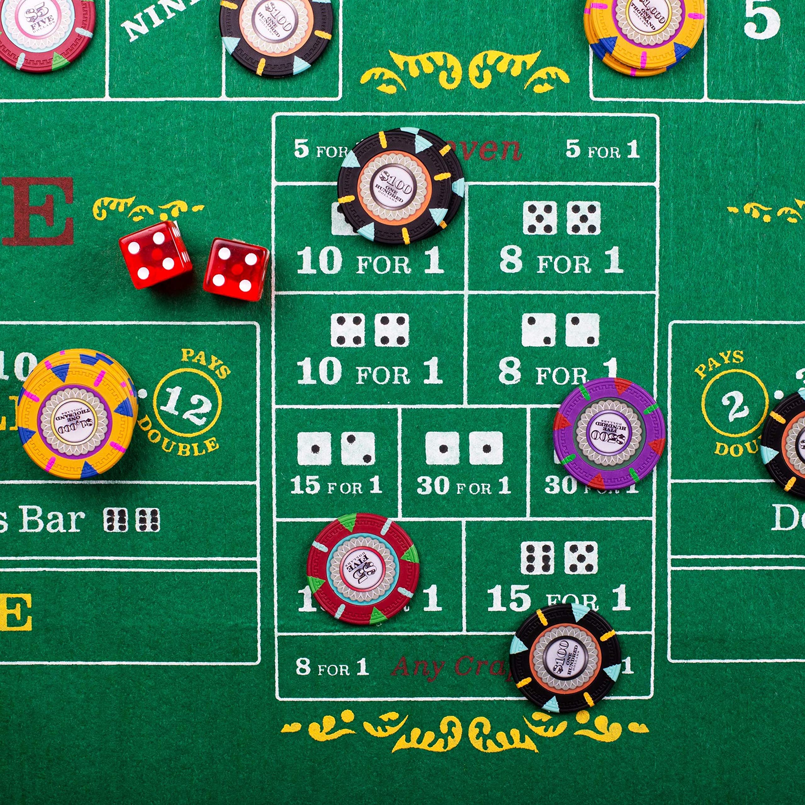 Brybelly Double-Sided Craps Table & Roulette Casino Felt | Convenient, Space-Saving 36" x 18" Roll-up Casino Gambling Tabletop Mat | Smooth 2mm Mini-Felt for Coffee Table Texas Hold 'Em & Blackjack