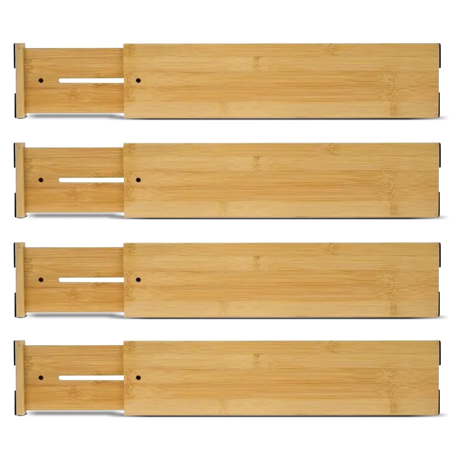 Altton Group 4"" High Drawer Dividers Bamboo Organization Expandable Organizers for Kitchen Bedroom Bathroom Dresser Office 4-pack, natural