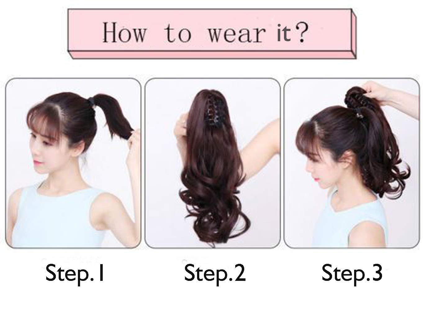 FELENDY Ponytail Extension Claw 18" 20" Curly Wavy Straight Clip in Hairpiece One Piece A Jaw Long Pony Tails for Women Medium Brown