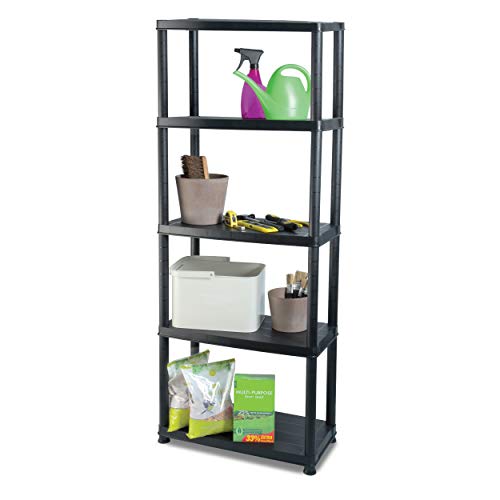 Ram Quality Products Platin 15 inch 5 Tier Plastic Storage Shelving Unit Organizer, Black