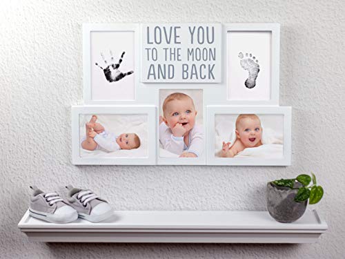 Pearhead Love You to the Moon and Back Collage Baby Frame, Gender-Neutral Baby Nursery Décor for New and Expecting Parents, Baby Keepsake Frame, White