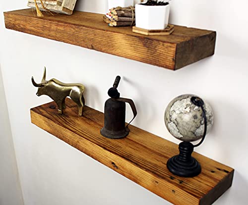 Modern Timber Craft Reclaimed Wood Wall Shelves | Rustic Wall Decor | Set of 2 (24" x 6") | Easy-to-Install Hardware Included (Oiled)