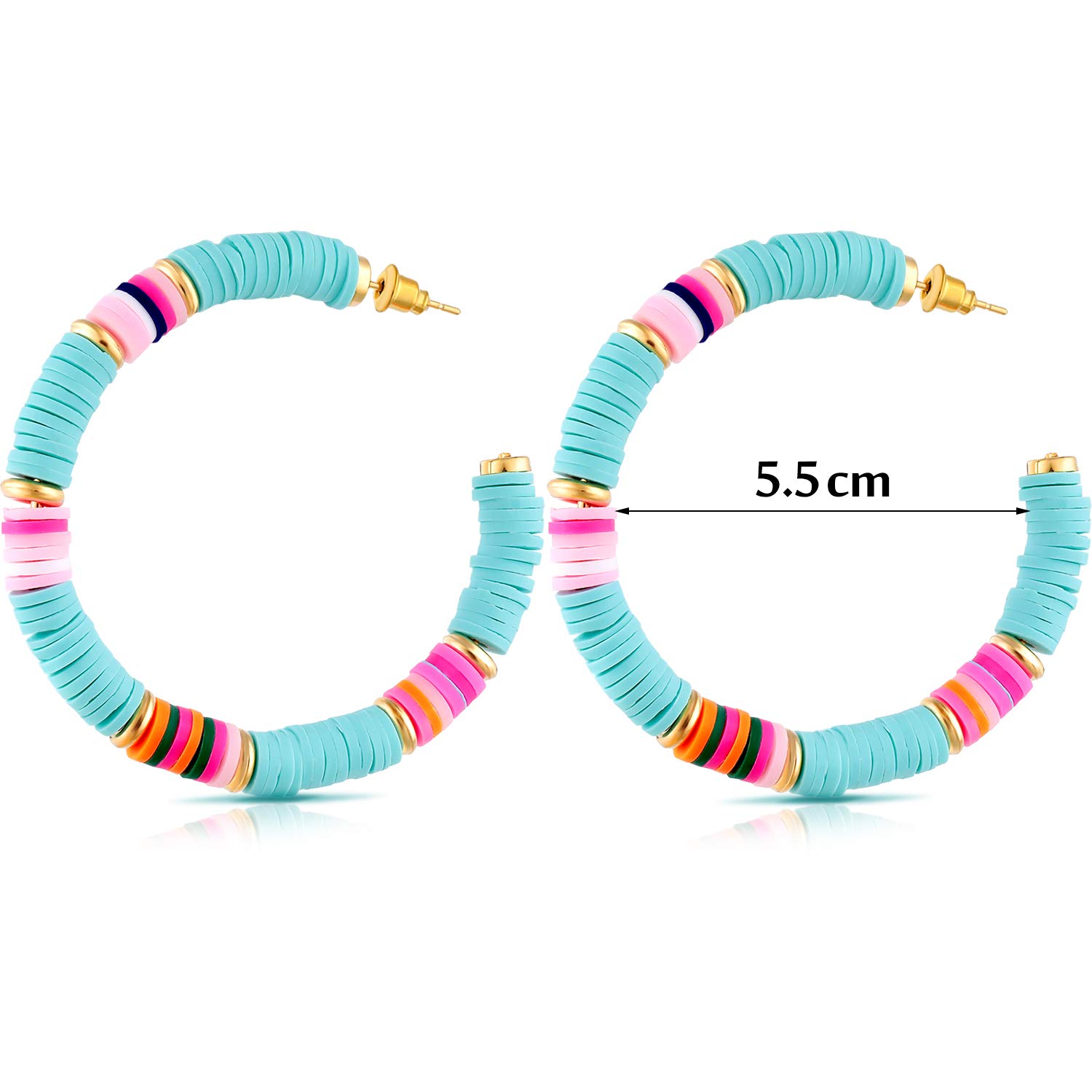 4 Pairs Heishi Hoop Earrings Rainbow African Vinyl Disc Bead Earrings Colorful Heishi Beaded Open Hoop Earring for Women (Fresh Style)
