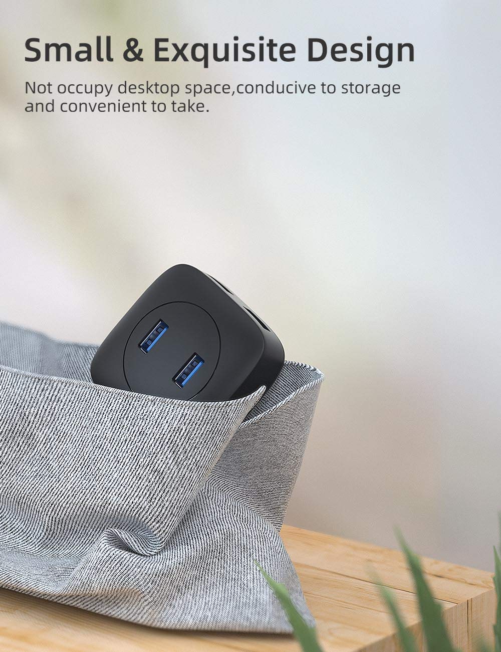 USB 3.0 HUB PHOCAR 4 Port USB Data HUB with 1.5ft Extension Cable Portable High Speed USB Extender Compatible with MacBook Pro, iMac, Surface Pro, XPS, PC, Flash Drive, Mobile HDD etc. -Black