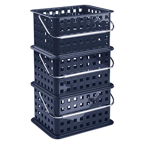 iDesign Spa BPA-Free Plastic Small Stackable Basket with Handle - 5.3" x 8.8" x 6.9", Navy