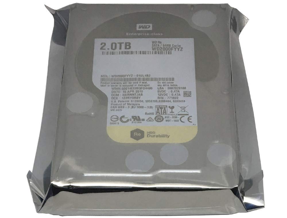 WD RE 2 TB Enterprise Hard Drive: 3.5 Inch, 7200 RPM, SATA III, 64 MB Cache (WD2000FYYZ) (Old Model) (Renewed)