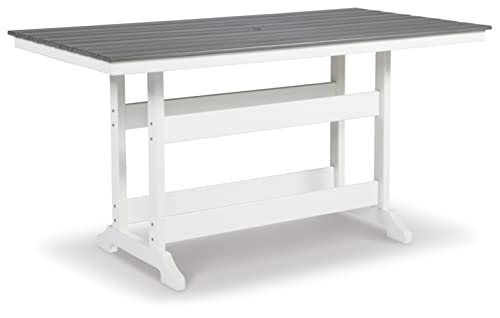 Signature Design by Ashley Transville Casual Outdoor Counter Table with Umbrella Option, Light Gray & White