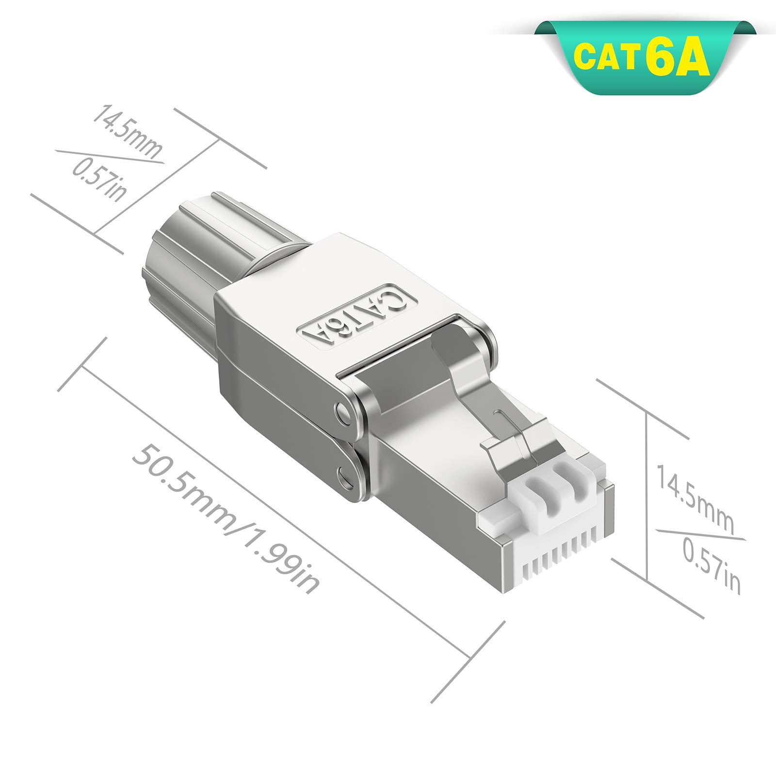 VCELINK RJ45 Cat6A Connectors Tool-Free Reusable Shielded Ethernet Termination Plugs for 23AWG SFTP UTP Cable, 10G Easy Internet Plug, Fast Field Installation 4 Pack