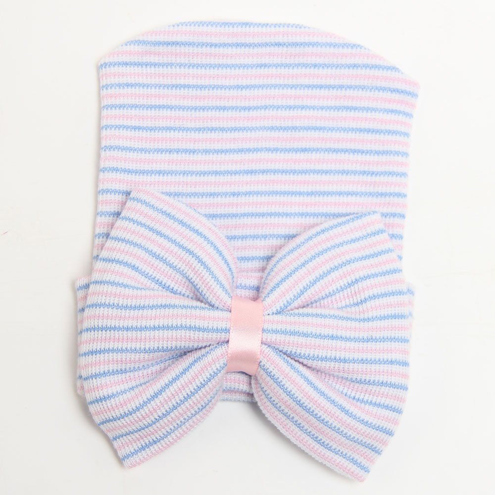 DRESHOW BQUBO 4 Pack Newborn Hospital Hat Infant Baby Hat Cap with Big Bow Soft Cute Knot Nursery Beanie