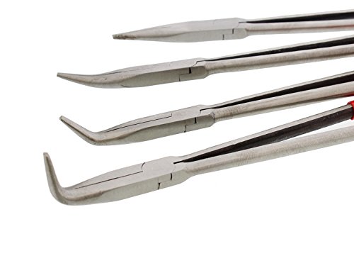 ABN Needle Nose 16in Plier 4-Piece Set β Long Reach 90-Degree Angle, 45-Degree Angle, Straight, and Curved Pliers