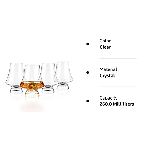 LUXBE - Bourbon Whisky Crystal Glass Snifter, Set of 4 - Narrow Rim Tasting Glasses - Handcrafted - Good for Cognac Brandy Scotch - 9-ounce/260ml