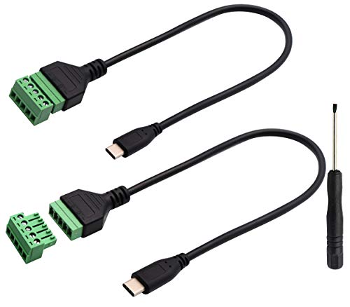 zdyCGTime Type C USB Screw Terminal Block Connector Cable 2.0 Type C USB Male Plug to 5 Pin Way Female Bolt Screw with Shield terminals Pluggable Type Adapter Connector Converter Cableļ¼30CM2Pack Male