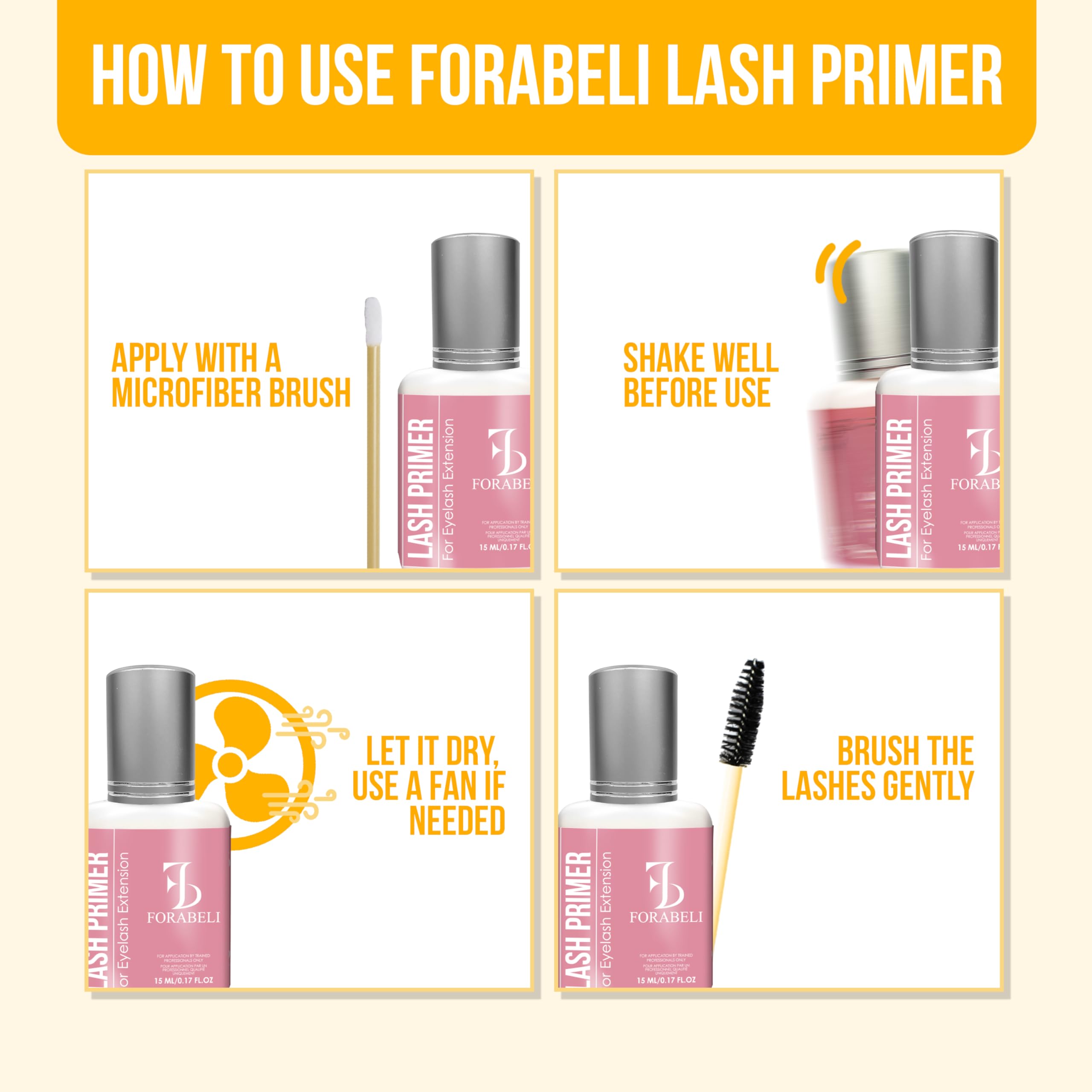 Forabeli Lash Primer 15ml - Boosts Adhesion, Improves Bond Retention, Ideal for Individual and Natural Lashes, Semi-Permanent Eyelash Extension Supplies