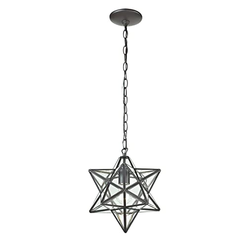 Elk 9-Inch Moravian Star Pendant - 145-001 Mini Pendant in Clear Glass and Oil Rubbed Bronze – LED Bulb, Dimmer and Smart Switch Compatible - Farmhouse and Eclectic Room Décor - Ceiling Light Fixture