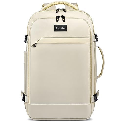 Asenlin 40L Travel Backpack for Women Men,17 Inch Laptop Backpack Flight Approved Luggage Carry On Water Resistant Computer Backpack for Weekender Overnight Large Daypack Beige