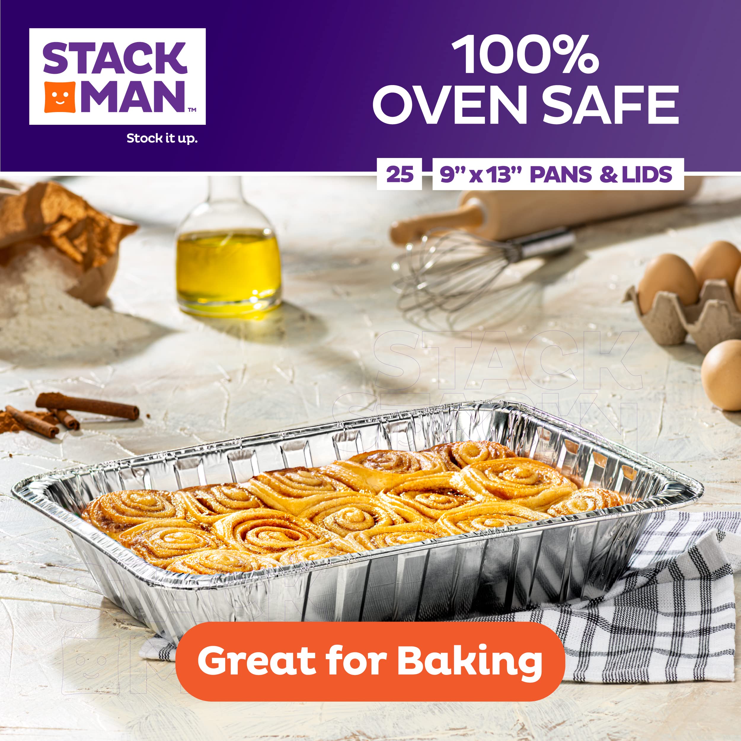 Aluminum Pans with Lids 9x13 Disposable Foil Pans [25-Sets] Heavy-Duty Baking Pans, Half-Size Deep Steam Table Pans with Foil Covers- Tin Foil Pans for Cooking, Baking, Heating, Storing, Food Prepping