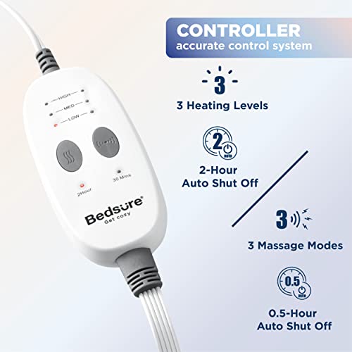 Bedsure Weighted Heating Pad with Massager - Electric Heating Pad for Back with Massaging Vibration, 3 Heating Levels & 3 Massage Types, 9 Relaxing Combinations, 12β x 24β, Grey