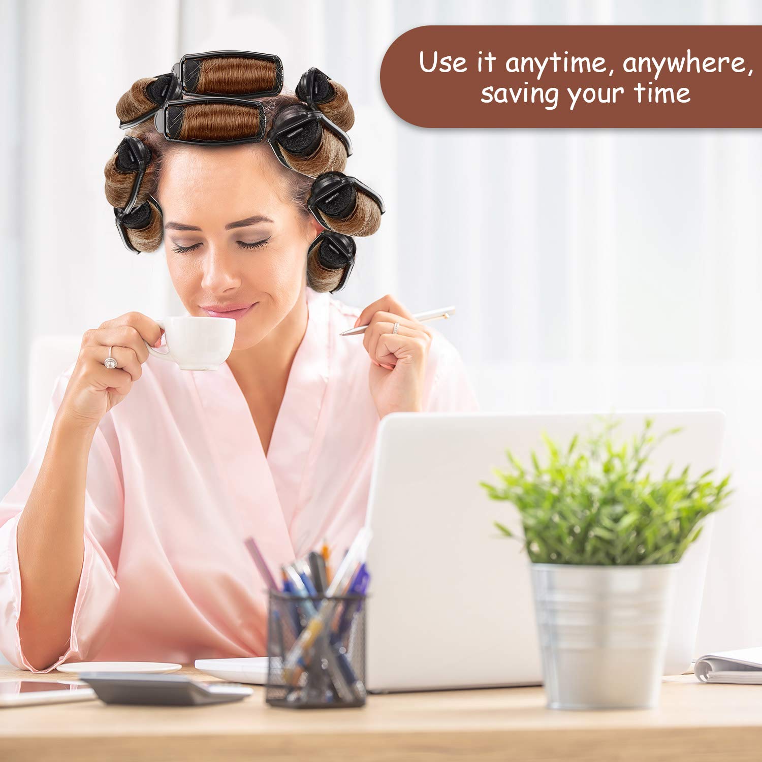 WILLBOND 40 Pieces Satin Hair Rollers - Sponge Curlers for Soft Waves, Flexible Styling, Black Hair and Hairdressing
