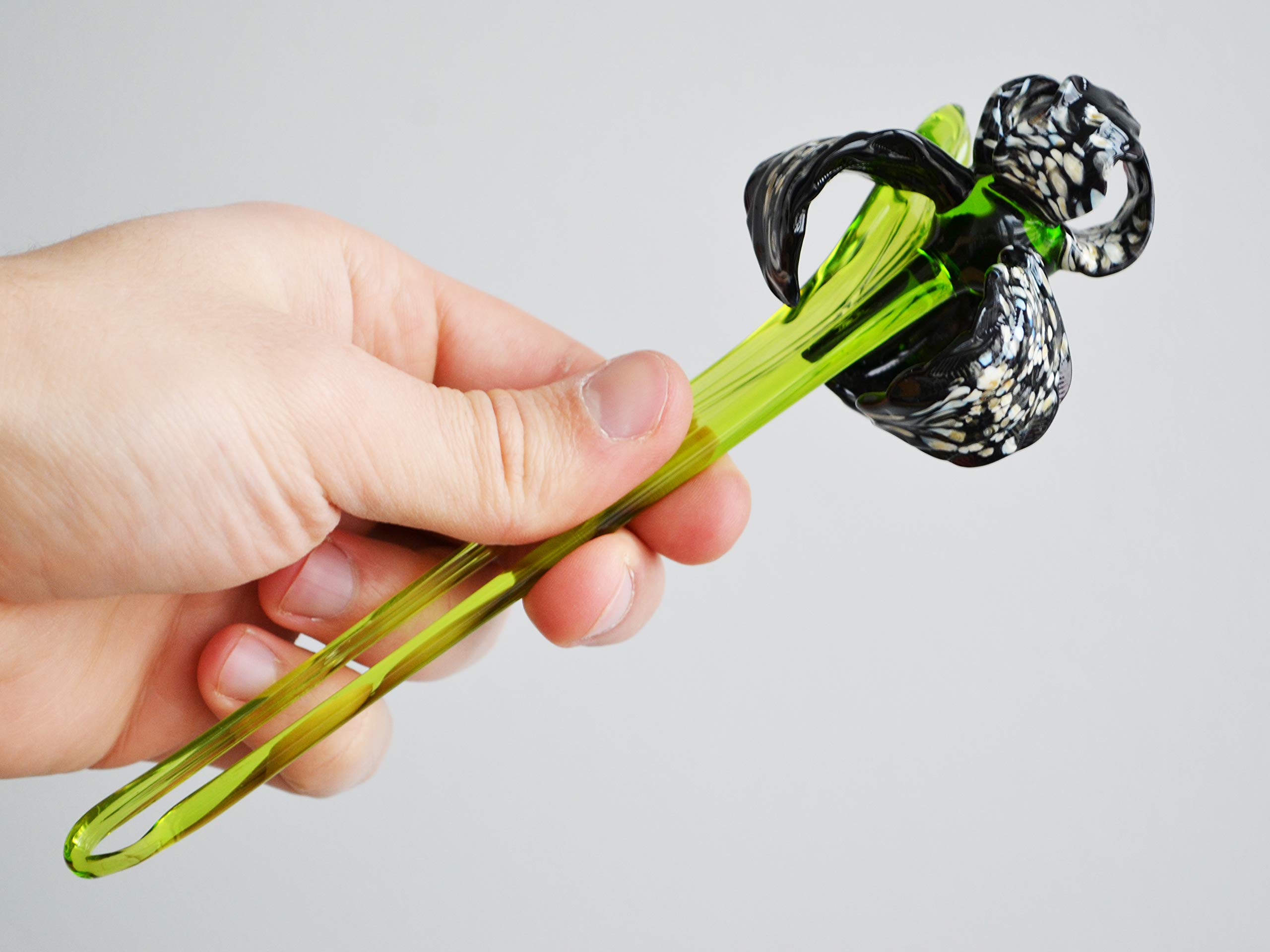 Black Glass Iris with White Spots Flowers Figurine Blown Iris Flower Iris Sculpture Art Glass Iris Flower Murano Long Stem Iris Flowers Garden Iris Ornaments