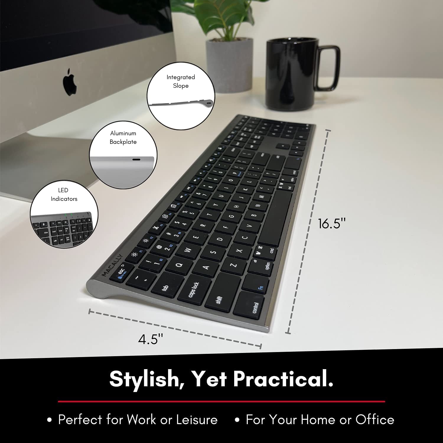 Macally Wireless Bluetooth Keyboard for Mac - Compatible Apple Keyboard Wireless for Mac iOS PC Android - Switch Between 3 Devices with Multi Device Mac Bluetooth Keyboard for MacBook Pro/Air, iMac