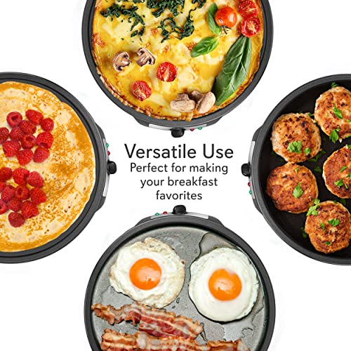 Electric Crepe Maker & Griddle -Easy to Clean Detachable Nonstick Cooktop - Cooks Crepes Bacon, Tortillas & Omelets - 12inch Cook Area with Adjustable Temperature - Includes Spatula & Batter Spreader