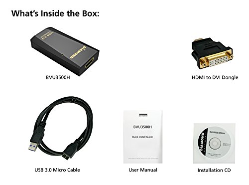 Diamond Multimedia BVU3500H USB/USB-C/TB3 to DVI/HDMI Video Graphics Adapter, Windows 11, 10, 8.1, 8, 7, XP, MAC OS and Android 5.0+