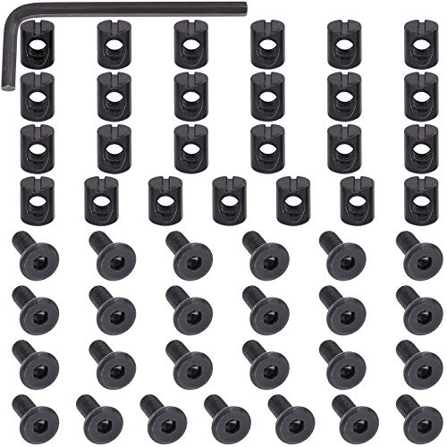 Mardatt M6 x 15mm 50PCS Black Zinc Plated Hex Socket Cap Bolts and Barrel Nuts Cross Dowel Replacement for Beds Chair Table Desk Furniture