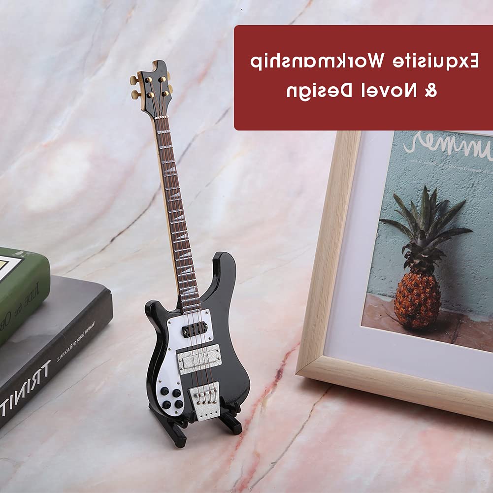 Black Miniature Bass Guitar Replica, with Stand and Case, Instrument Model Ornaments Gift, Exquisite Workmanship and Novel Design