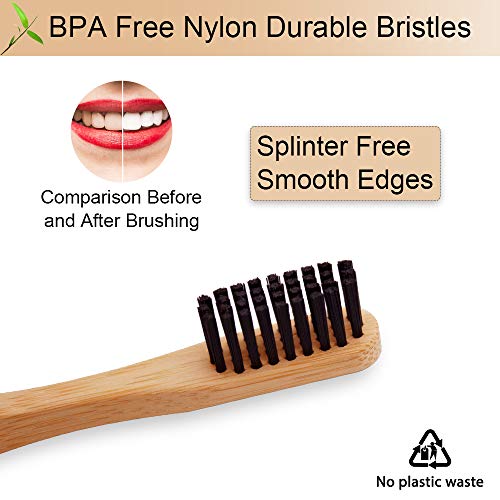 Virgin Forest 6 Pcs Biodegradable Bamboo Toothbrushes, Natural Eco-Friendly BPA-Free Toothbrushes, Best Travel Wood Toothbrush Set for Sensitive Gums