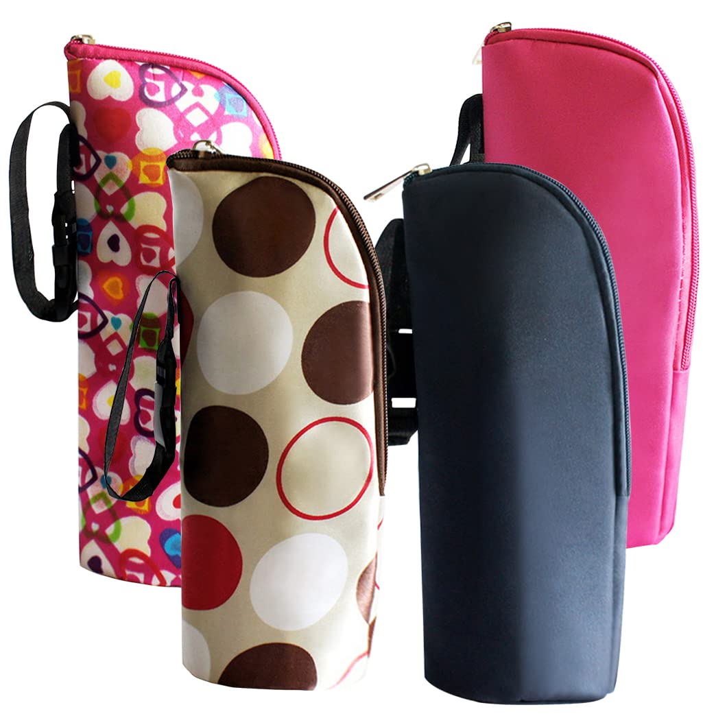 Rolin Roly 2 Pack Bottle Cooler Bag Baby Bottle Organizer with Strap Baby Thermal Insulated Bags Portable Multipurpose Breastmilk Tote 8 x 8 x 24cm (Love + wave)