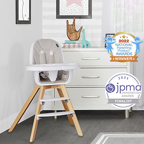 Evolur Zoodle 2 in 1 Baby High Chair in Light Grey, Easy to Clean, Adjustable and Removable Tray, Compact and Portable Convertible High Chair for Babies and Toddlers