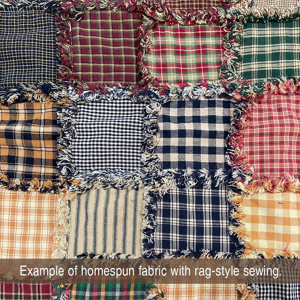 Black & Tea Dye Primitive Ticking Stripe Homespun Cotton Plaid Fabric by JCS - Sold by The Yard