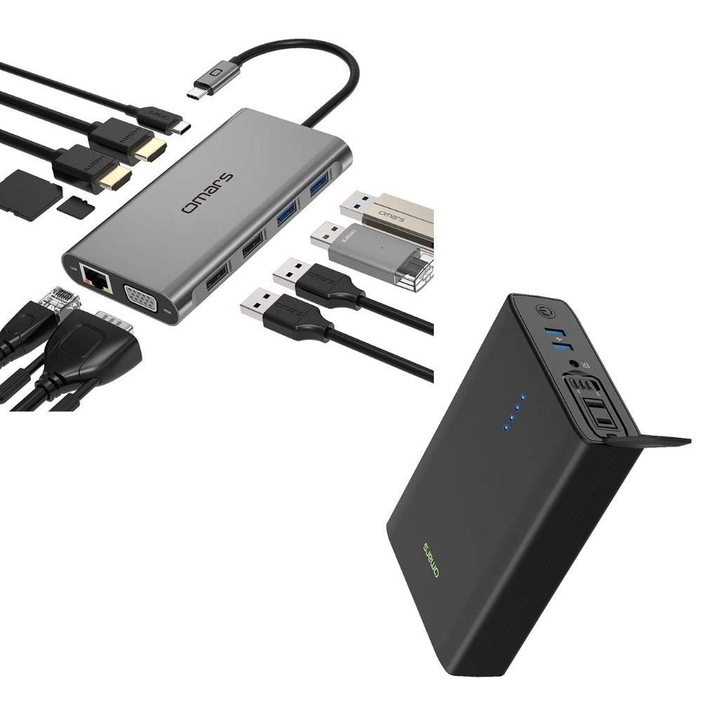 Omars USB C Docking Station + Portable Laptop Charger 24000mAh